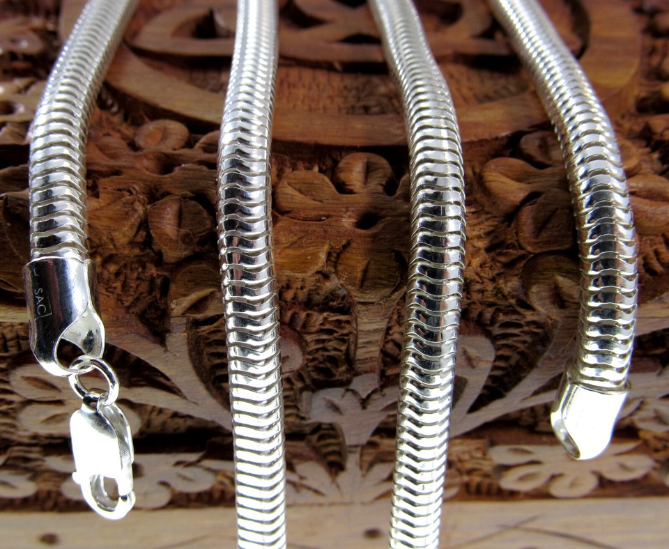 5MM Solid 925 Sterling Silver Italian ROUND SNAKE Chain Necklace, Made ...