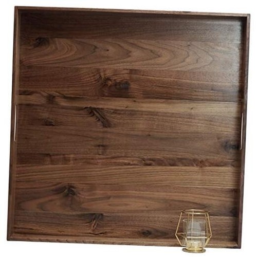 24 x 24 Inches Extra Large Square Black Wood Ottoman Tray with Handles ...