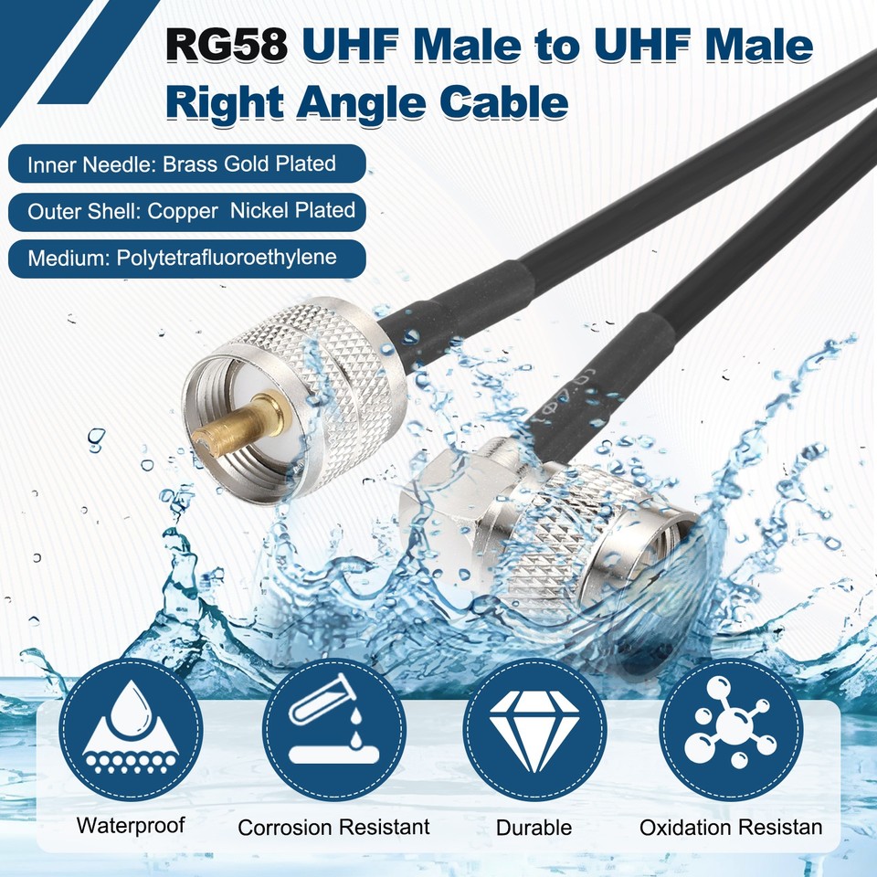 Black RG58 CB Coax Cable, 1ft 58 Ohm UHF Male to UHF Male Right Angle ...