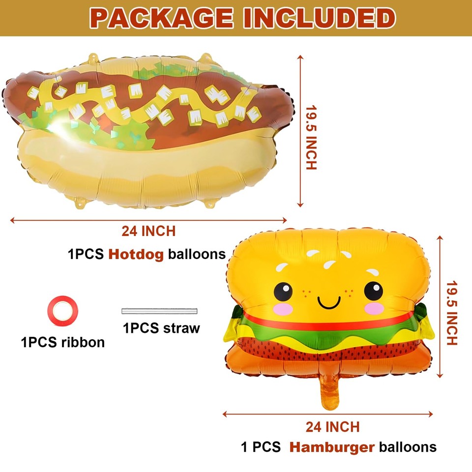 BBQ Party Balloons,5Pcs Food Themed Foil Balloons Hot Dog Hamburger ...