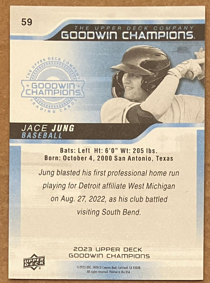 Jace Jung 2023 Upper Deck UD Goodwin Champions #59 Detroit Tigers ...