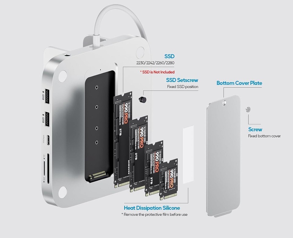 MAC Mini M4 NVMe 4tb Enclosure - USB/Data Card Hub - Audio - Stand | eBay