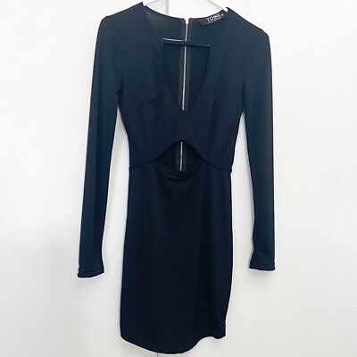 YOINS keyhole neck open abdomen long sleeve knit dress exposed back ...