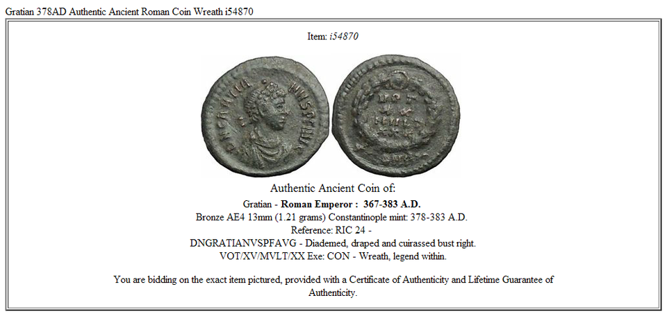 Gratian 378AD Authentic Ancient Roman Coin Wreath i54870 | eBay