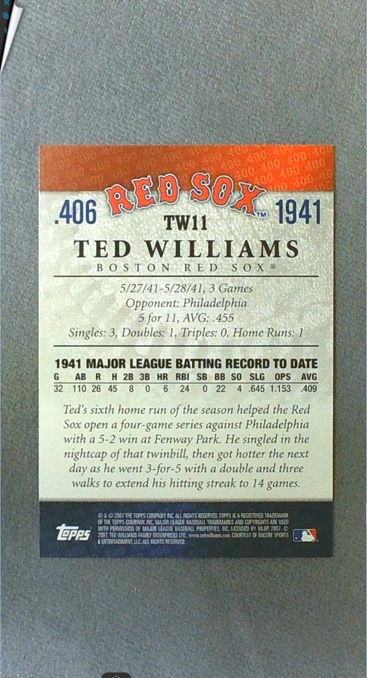 2007 Topps Williams 406 #11 Ted Williams Red Sox | eBay