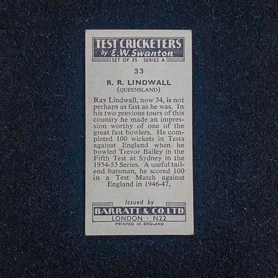 1956 Barrat & Co - Test Cricketers by E.W. Swanston Ray Lindwall ...