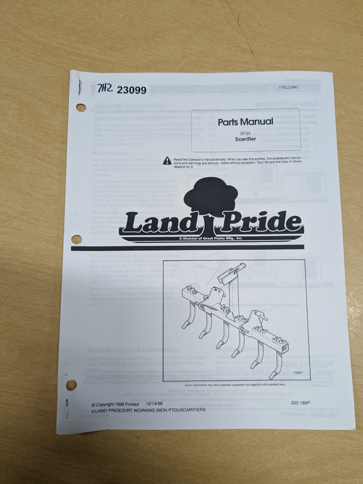 Land Pride SF25 Scarifier Parts Manual | eBay