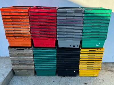 100 x Bail Arm Crates Storage Plastic Boxes Stacking Tray 600 X 400 X ...