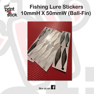 Fishing Lure Stickers 10mmH X 50mmW (Ball-Fin) X1 A4 Sheet | eBay