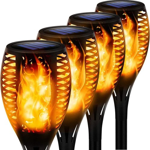 4PCS Flame Effect Solar Outdoor Lights Stake Garden Path Flickering LED ...