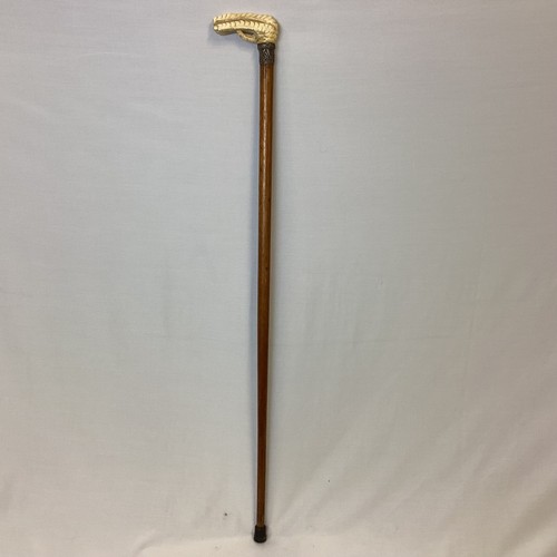 Vintage Wood & Bovine Bone Walking Stick w/Silver Collar 79cm Long (5E ...