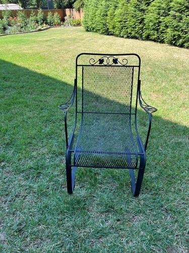 Vintage Wrought Iron Outside Lawn Black Patio Spring Rocking Chair | eBay