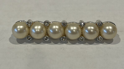 Vintage Marvella Faux Pearl and rhinestone silver tone 2" | eBay