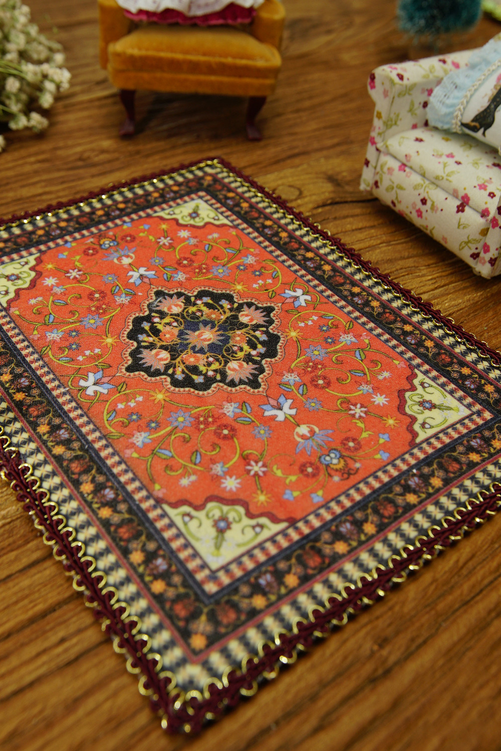 French Red Small Flowers Dark Burgandy Lace Dollhouse Rug 1:12 | eBay