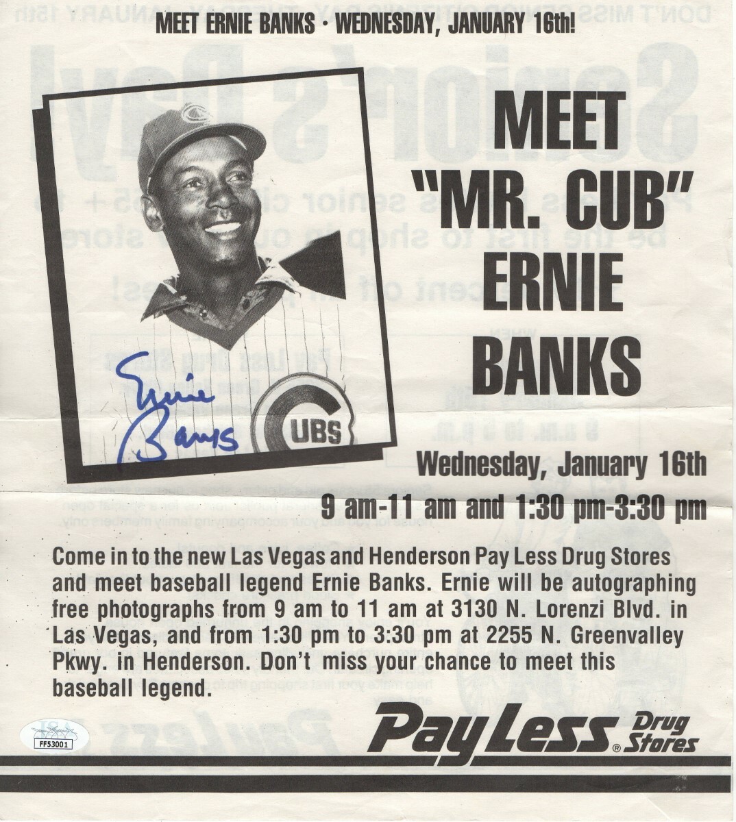 Ernie Banks Signed Autographed Newspaper Photo Chicago Cubs JSA FF53001 ...