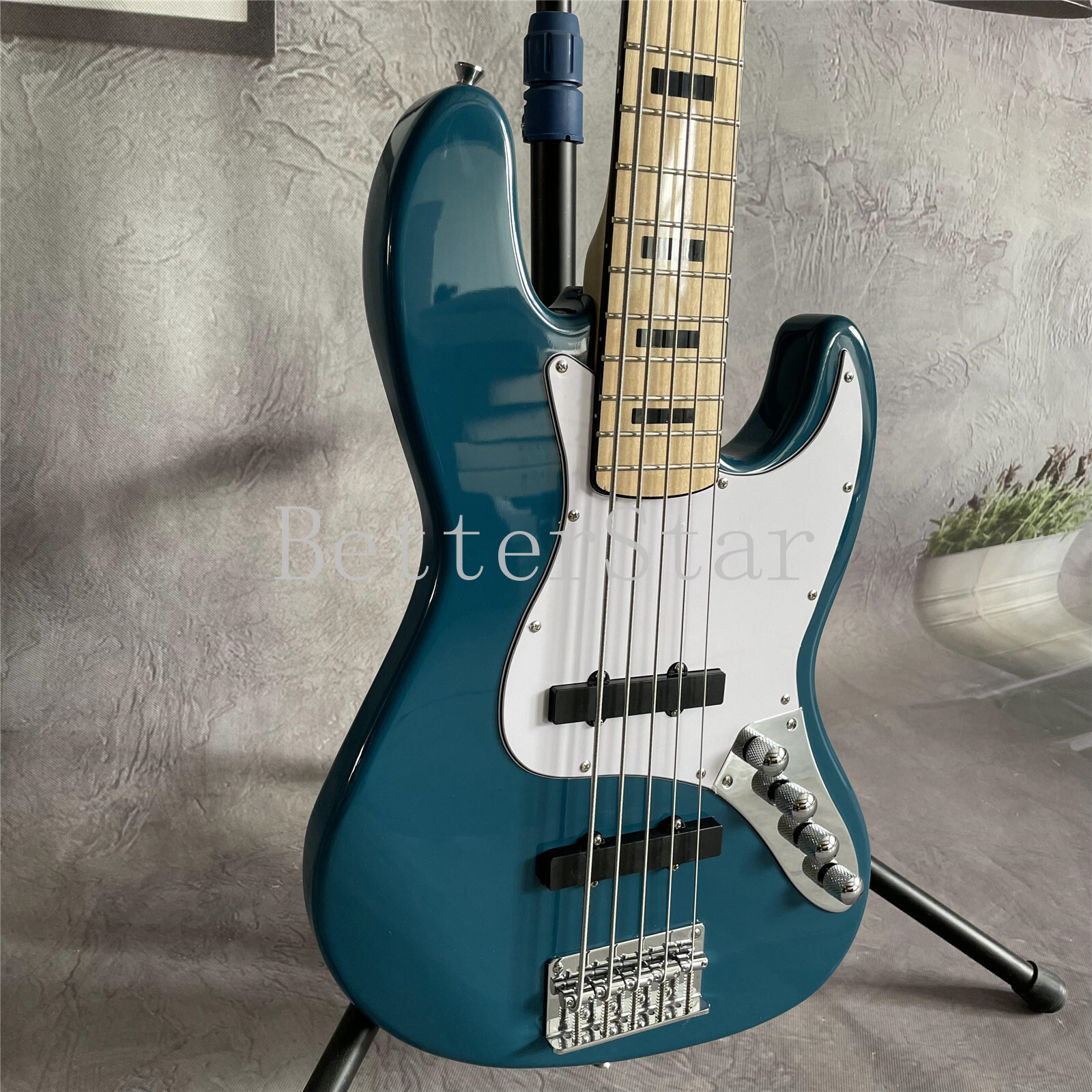 Blue Jazz Bass Electric Guitar Maple Fretboard & Neck Active Pickup 5 ...