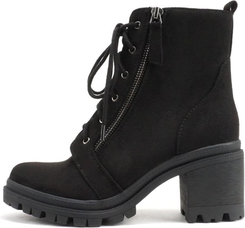 Soda Indiana Women's Faux Leather Lace Up High Chunky Heel Ankle ...