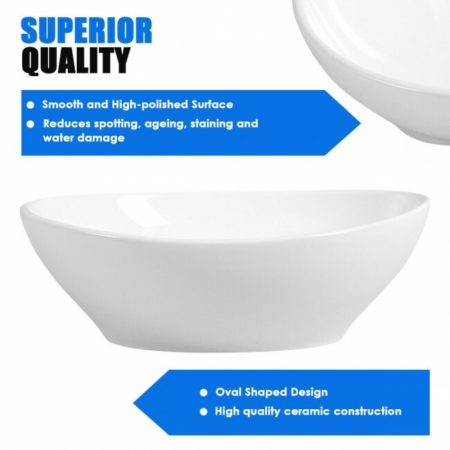 Elegant Oval Bathroom Basin Ceramic Vessel Sink Bowl Art Basin W/ Pop ...