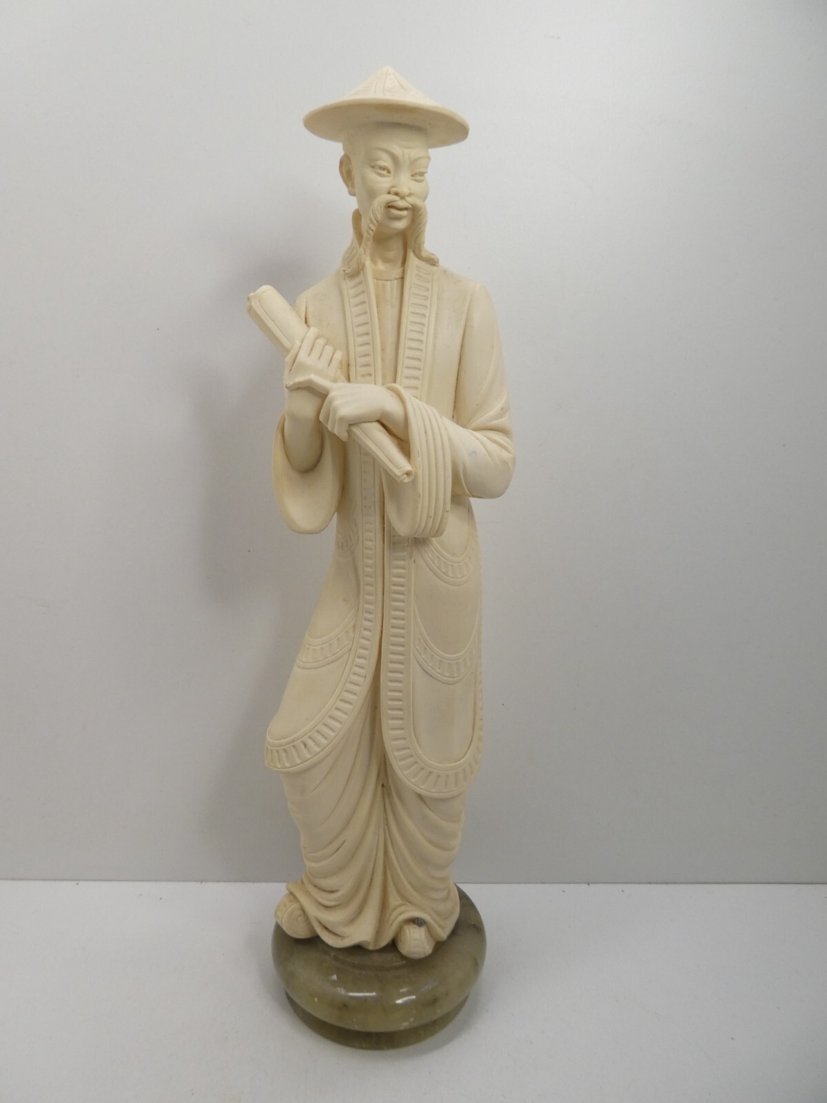 A GIANNELLI ITALY VINTAGE CAST RESIN CHINESE MAN STATUE ALABASTER BASE ...