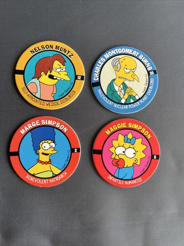 The Simpsons Skycaps Pog Set Of 4 #2, 5, 12, 35 Vintage Slammer Milk ...