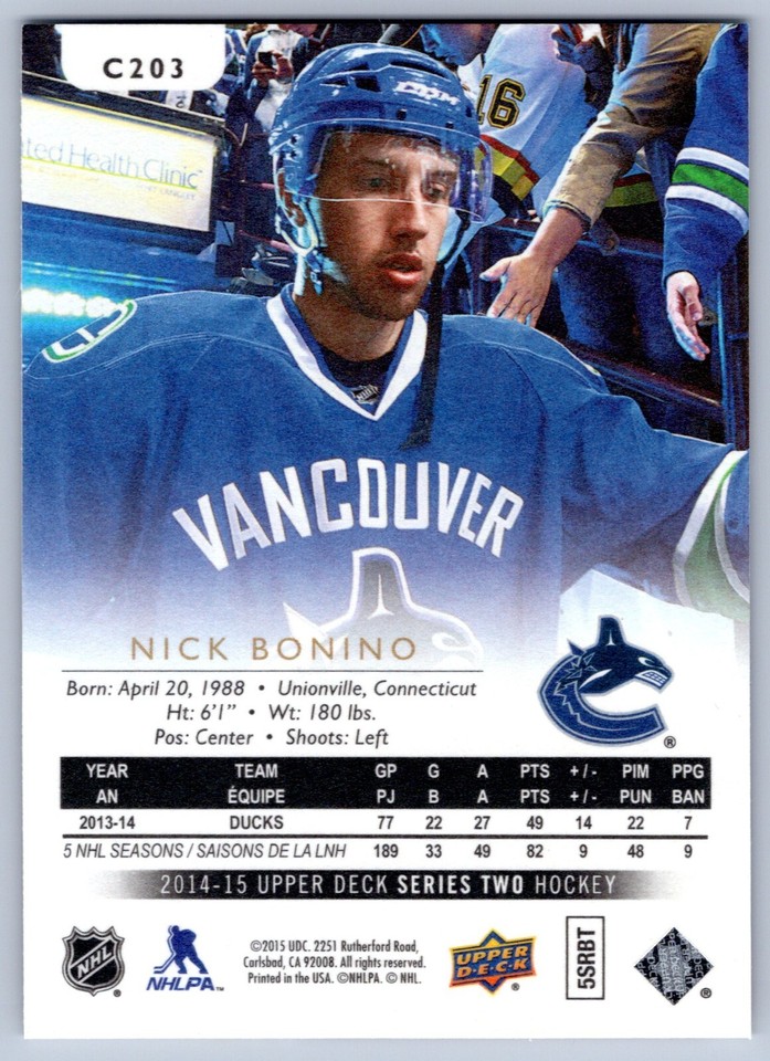 NICK BONINO 2014-15 UPPER DECK CANVAS 14-15 NO C203 37388 | eBay