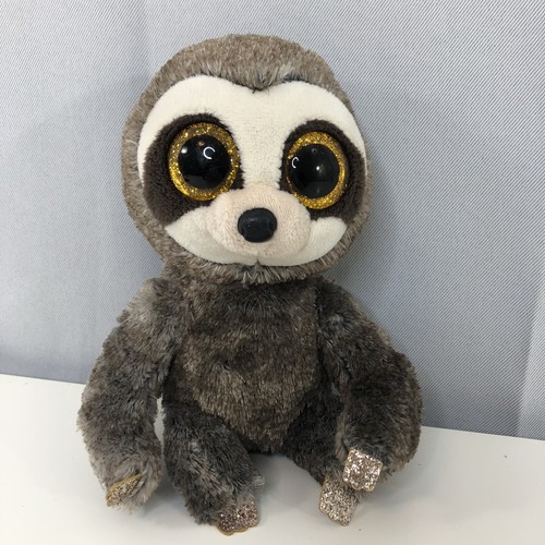 TY Plush Sloth Beanie Boo Grey 6” Gold Glitter Eyes TySilk Sitting ...
