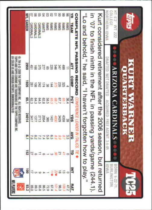 2008 Topps Chrome Football Card #TC25 Kurt Warner | eBay