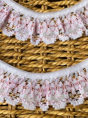laverslace Pretty White and Pink Gathered Nottingham Lace Trim 1.25 ...