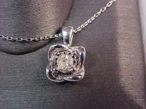 VINTAGE NATURAL .10CT DIAMOND PENDANT 10K WHITE GOLD WITH 14K WHITE ...