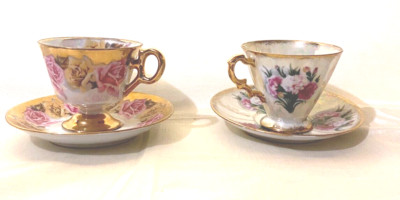 Pandora & Royal Sealy, pair of (2) Cups & Saucers Rose, Gold Trim ...