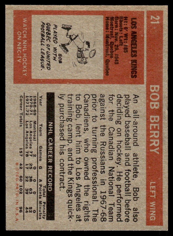 1972-73 Topps Bob Berry Los Angeles Kings #21 | eBay
