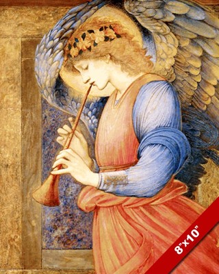 ANGEL PLAYING MUSIC ON A HORN PAINTING BIBLE CHRISTIAN ART REAL CANVAS ...