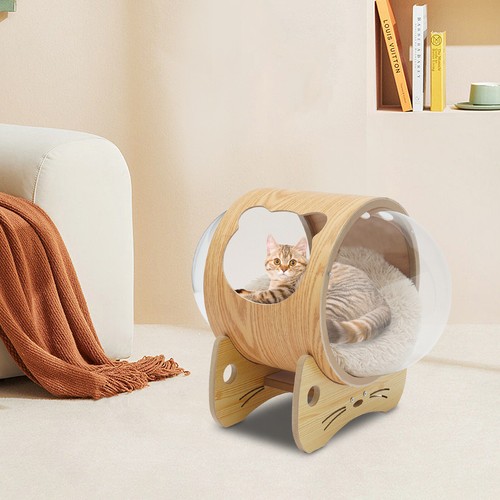 Modern Wooden Spaceship Cozy Pet Bed Space Capsule Shaped Indoor Cats ...