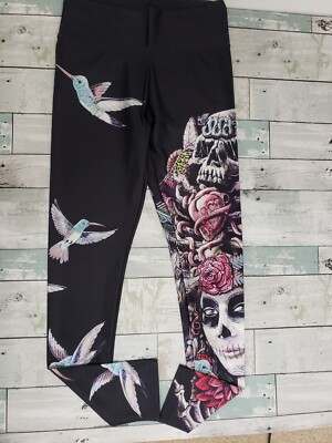 Lotus Leggings Hummigbird Skull Goth Leggings L | eBay