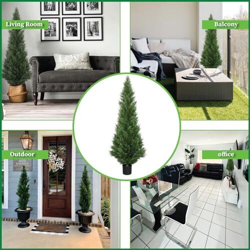 Two 5 Foot Outdoor Artificial Cedar Topiary Trees Potted Plants Two ...