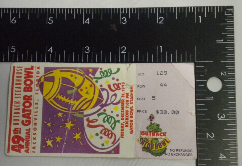 Vintage 1993 Gator Bowl Alabama Crimson Tide UNC Football Ticket ...