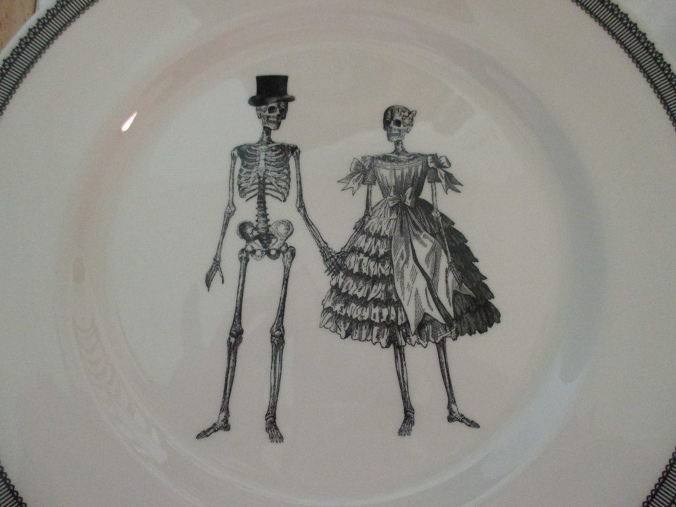 Set 2 Victorian English Pottery Halloween Skeleton Couple Salad Dessert ...