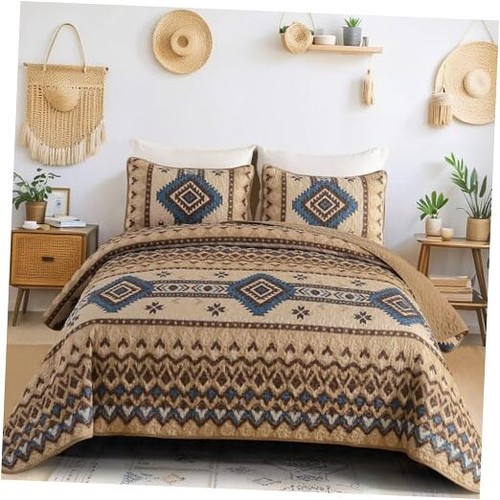 Boho Quilt Set King Size,3 Pieces Aztec Texture Bedspread King 90“×104 ...