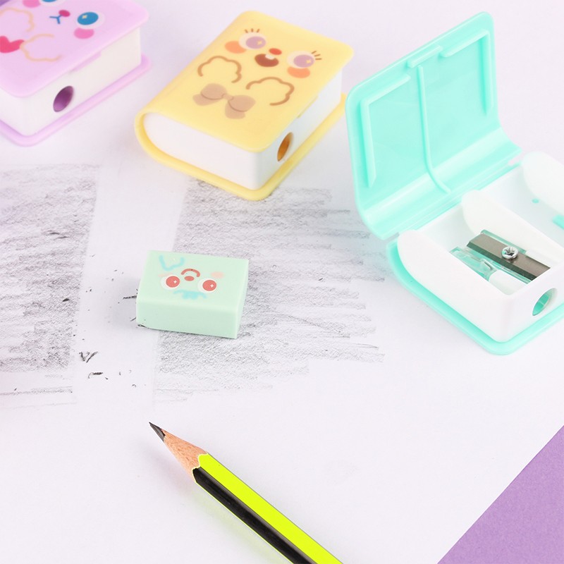 Portable Cute Pencil Sharpener Mini Sketch Pencil Eraser Set Cartoon ...