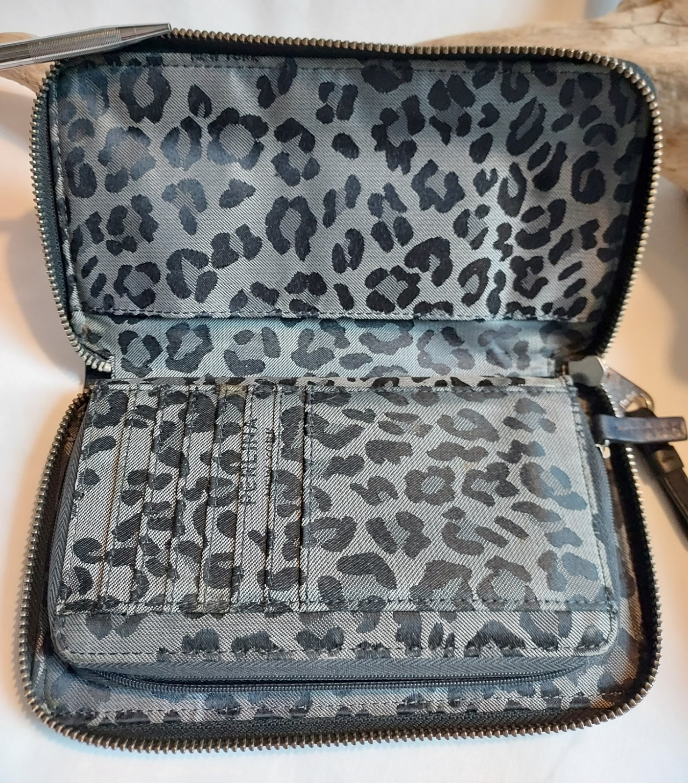 Perlina New York Black Leather Silver Studs Large Zip Around Clutch ...