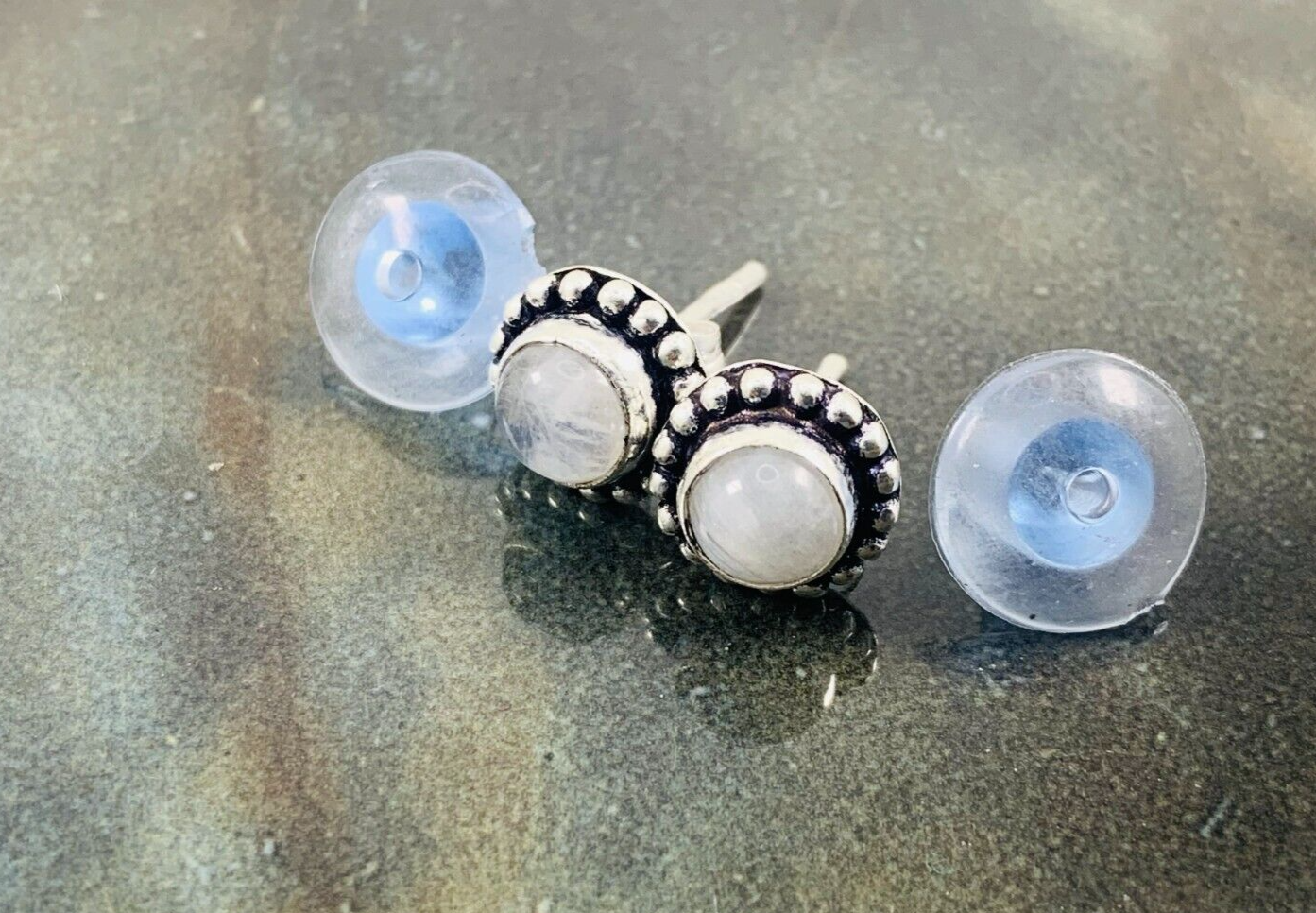 925 Silver Plated Handmade Studs with Natural Moonstone Gemstone Push ...