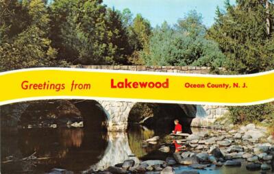 New Jersey NJ LAKEWOOD Greetings FLATBROOK Boy On Rocks~Stone Bridge ...