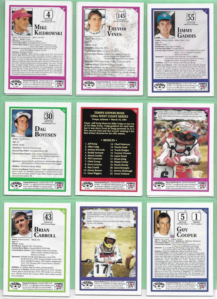 1991 Champs Hi Flyers AMA Motocross - Pick Your Cards & Fill Your Sets ...