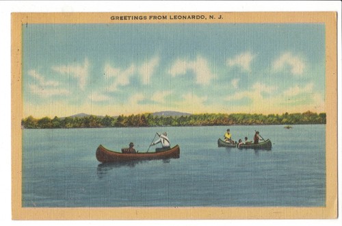 Vintage Postcard Leonardo NJ New Jersey Greetings Canoe Boats Linen | eBay