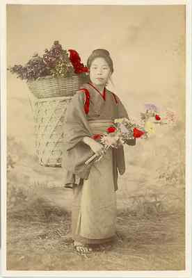 Japan, Flower Vendor Vintage albumen print. ヴィンテージ日本 Tirage albuminé ...