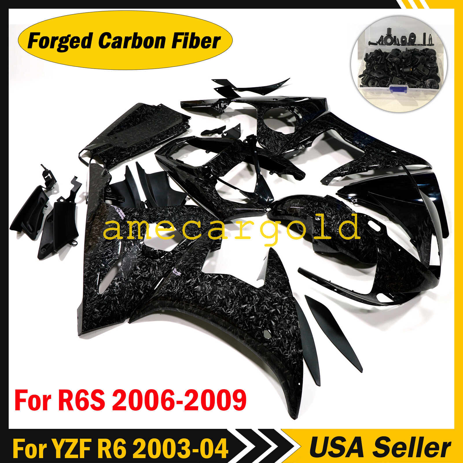 For Yamaha YZF R6 2003-2004 / R6S 2006-09 Forged Carbon Fiber Black ...