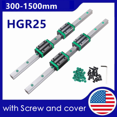 2PCS HGR25 linear Guide Rail 300-1500mm+4PCS HGH25CA Slider Block CNC ...