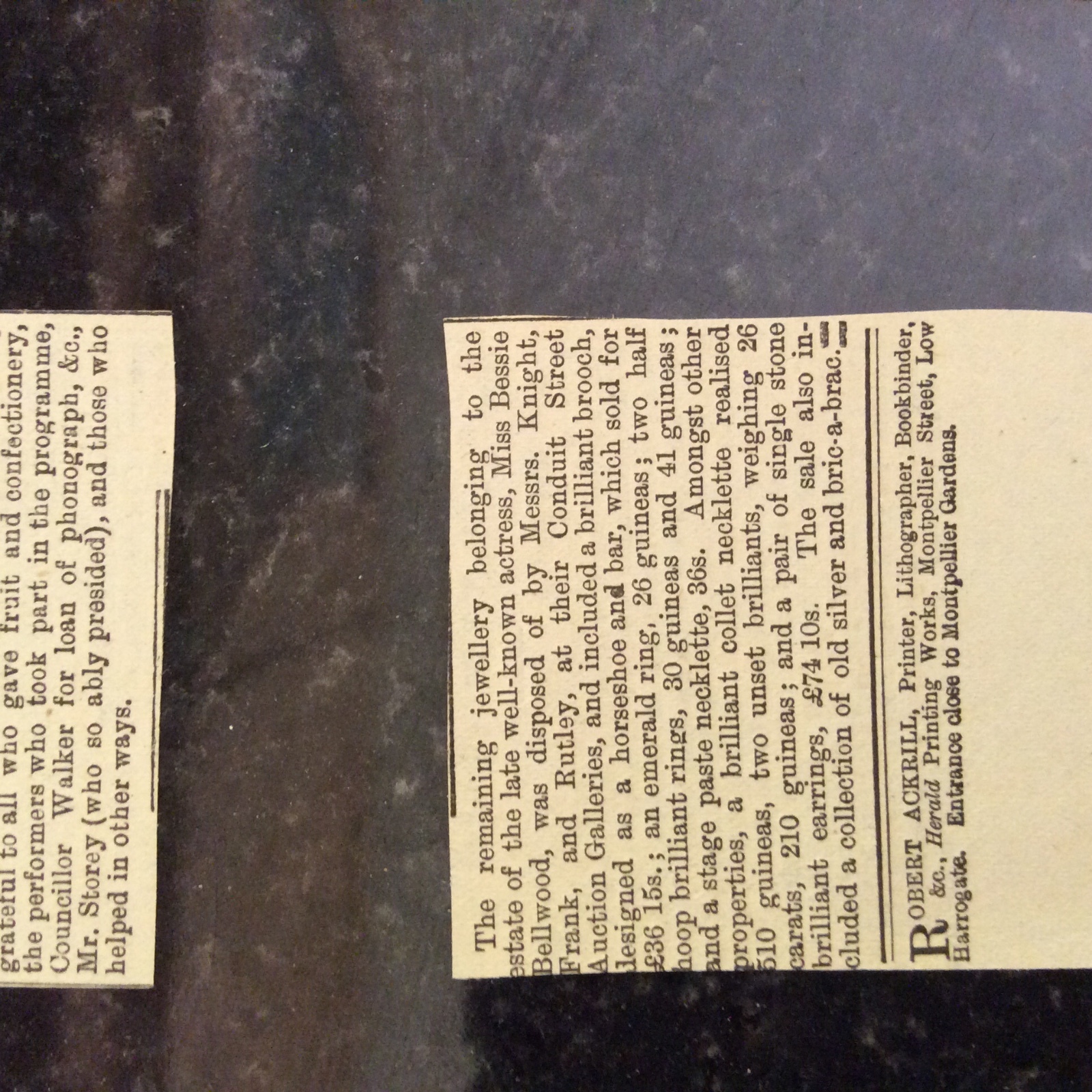 m1e ephemera 1899 article ripon actress bessie bellwood jewellery ...