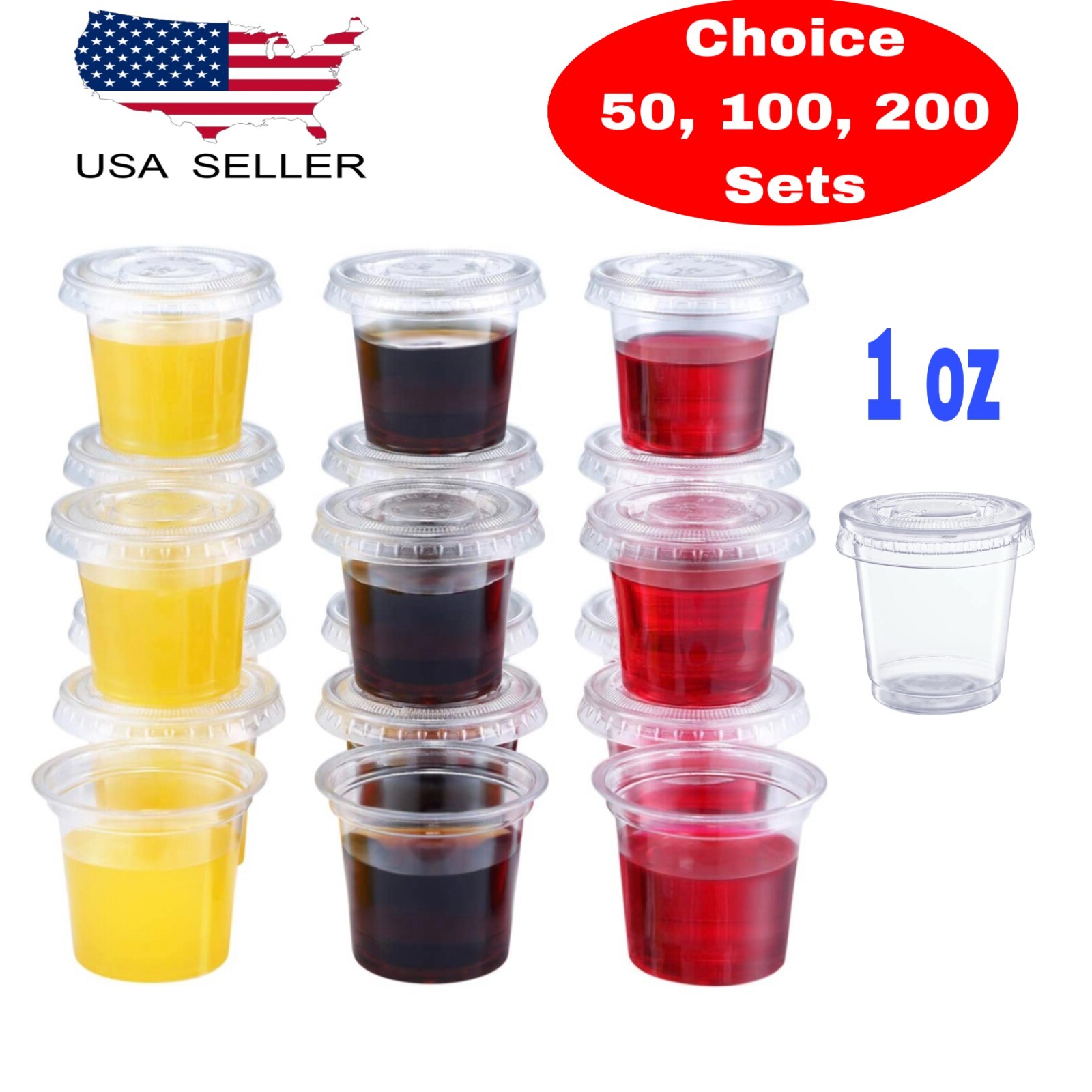 1 oz Plastic Clear Disposable Portion Cups with Lids Sauce Souffle Cup ...