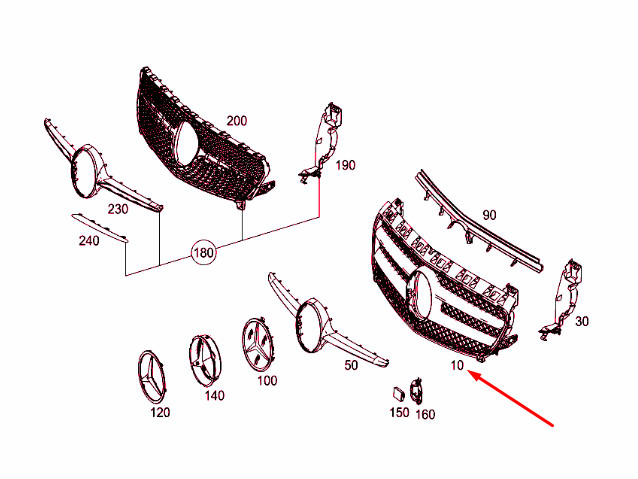 MERCEDES-BENZ A W176 RADIATOR GRILLE A17688004839650 OEM for sale ...
